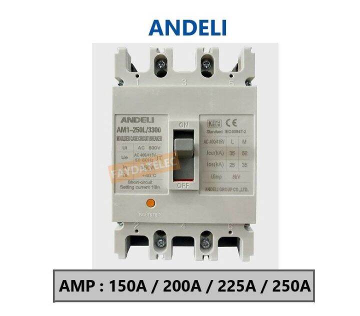 ANDELI 150A 200A 225A 250A 35KA 3P MCCB (AM1-250L) | Lazada