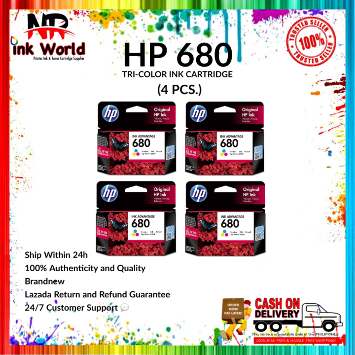 HP 680 Tri-color Original Ink Advantage Cartridge (4 PCS.) (F6V26AA ...
