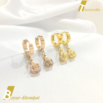IMPORT ANTING WANITA BENTUK PERMATA ASLI TITANIUM ORI ANTI KARAT ...