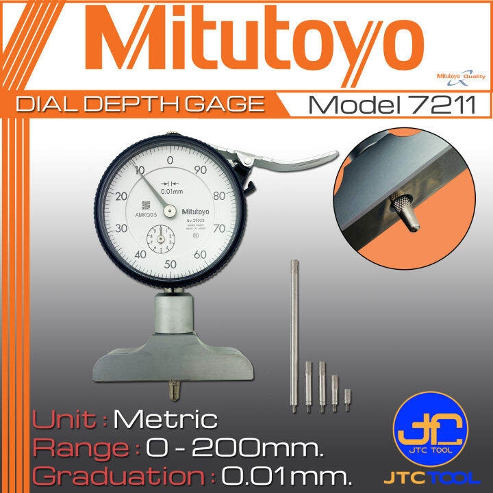 Mitutoyo ไดอัลเกจวัดลึก ขนาด 0-200มิล ฐานกว้าง 63.5มิล รุ่น 7211 - Dial Depth Gage Range 0-200 ...