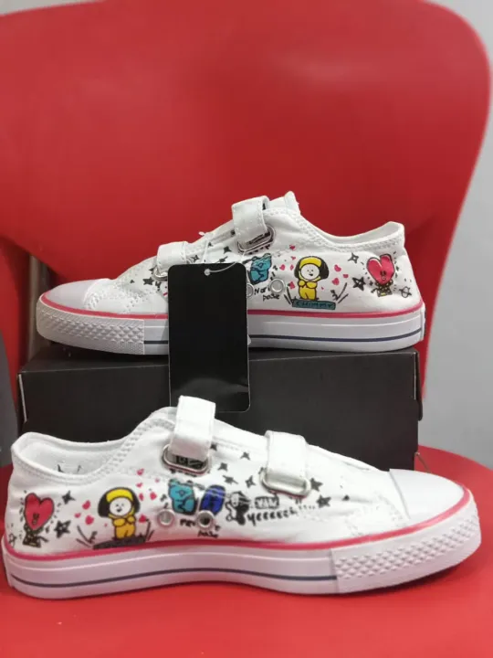 SEPATU SNEAKER ANAK PEREMPUAN BTS BT21 VELCRO WARNA PUTIH USIA 4,5,6,7 ...