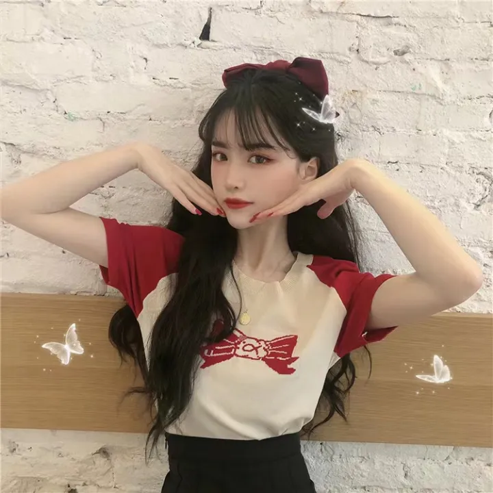 NEKNEK💚 เสื้อยืดผู้หญิงเเฟชั่น งานไหมพรม คอกลมน่ารักหวานๆ 🌈รุ่นDMN04🌈 ...