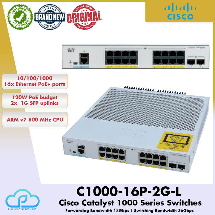 C1000-16P-2G-L | Cisco Catalyst 1000 Series Switches | 16x 10/100/1000 Ethernet PoE+ ports and ...