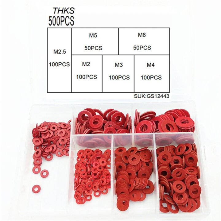 Tian 500pcs Red Steel Paper Fiber Flat Washer Kit Insulation Washer ...