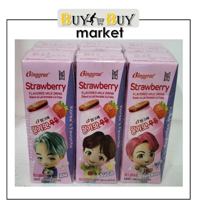 "BTS" Binggrae Korean STRAWBERRY Milk 200mL x 6pcs "BTS" | Lazada PH
