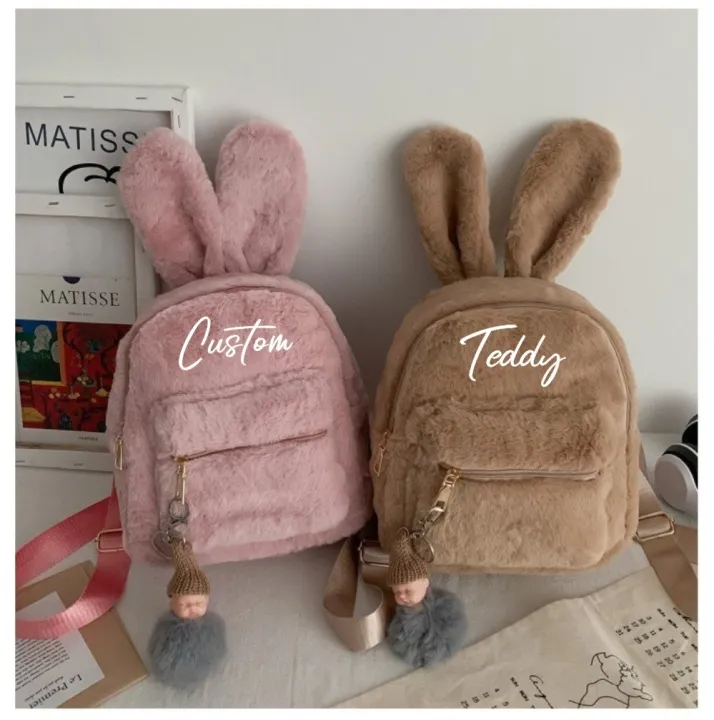 Custom Fluffy Bunny Backpack Korean Mini Backpack For Girls Cute 2022 ...