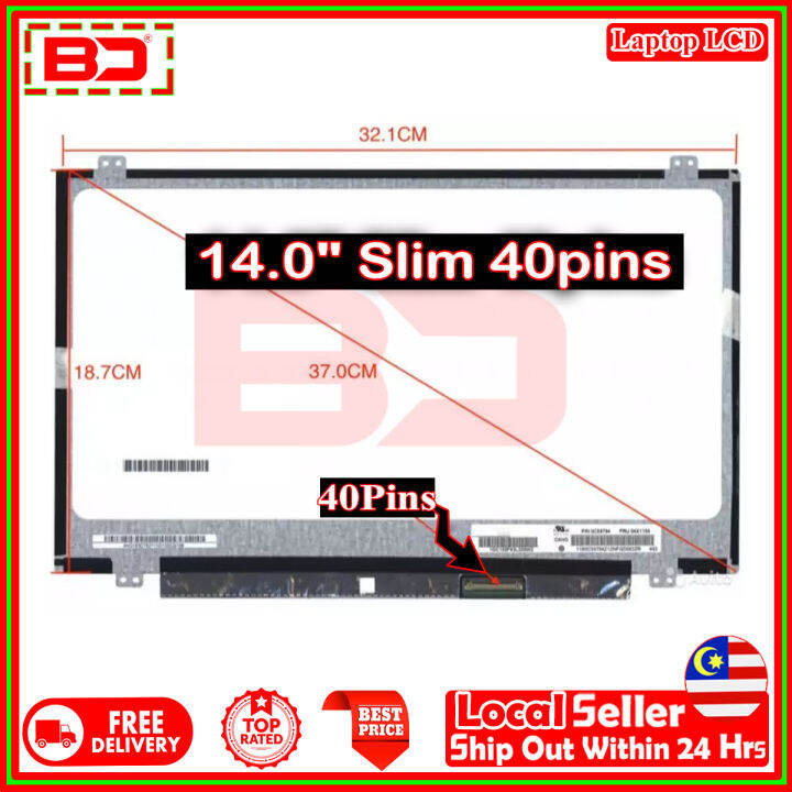 Laptop Screen 14.0" Slim 40 Pin LED Screen ( NT140WHM-N47 ) Replacement ...