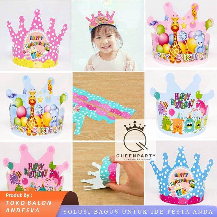 topi ultah kertas mahkota karakter / Topi ulang tahun anak / topi happy ...