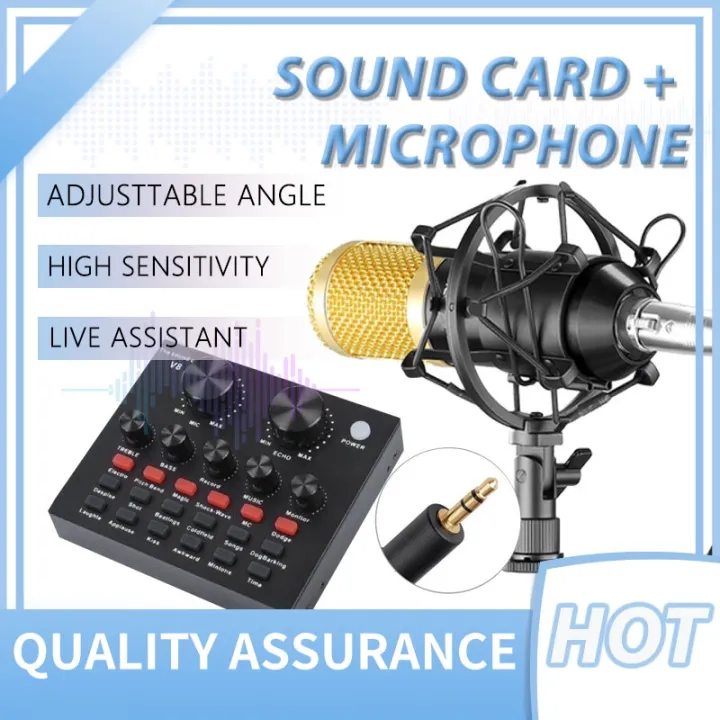 ♦Microphone BM800 Microphone Set Condenser Microphone Kit V8 Multifunctional Live Sound Card ...