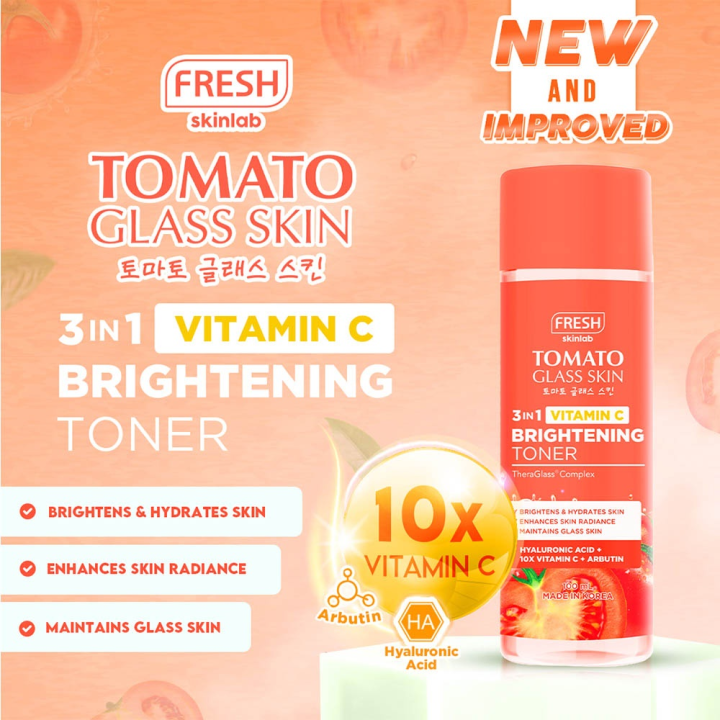 FRESH TOMATO GLASS SKIN 3 IN 1 VITAMIN C BRIGHTENING TONER 100ML Smooth ...