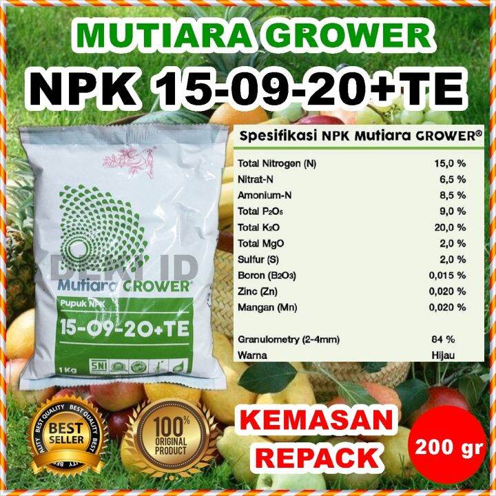 NPK Mutiara Grower 200 Gram Kemasan Repack 15 09 20 TE Meroke Pupuk Nutrisi Pertumbuhan Daun ...