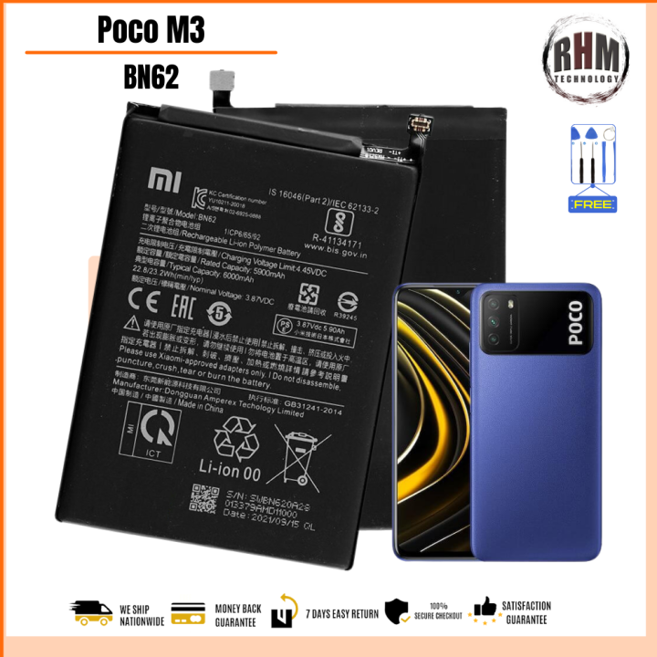 for Xiaomi Poco M3 (Battery model: BN62 6000mAh) Original Equipment ...