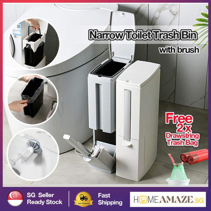 Narrow Toilet Trash Bin with Toilet Brush Dustbin Toilet Waste Bin ...