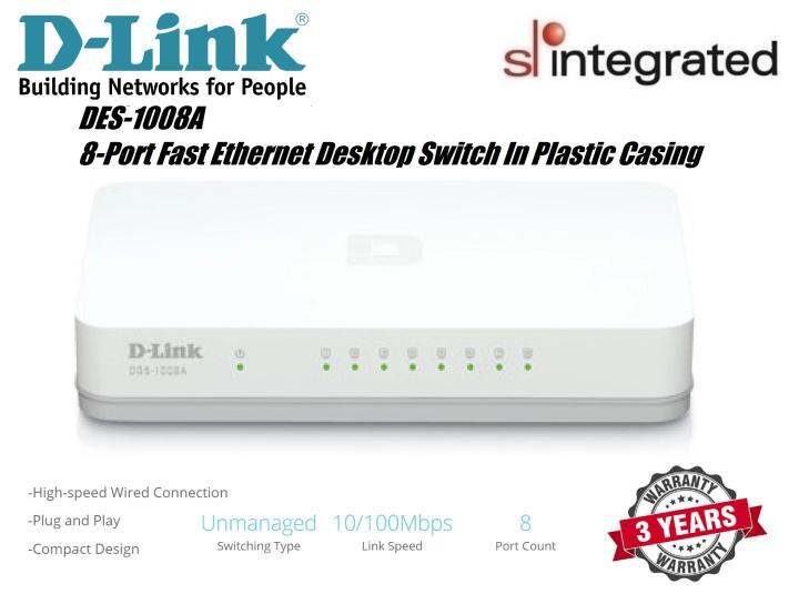 D Link Des 1008a 8 Port Fast Ethernet Desktop Switch In Plastic Casing
