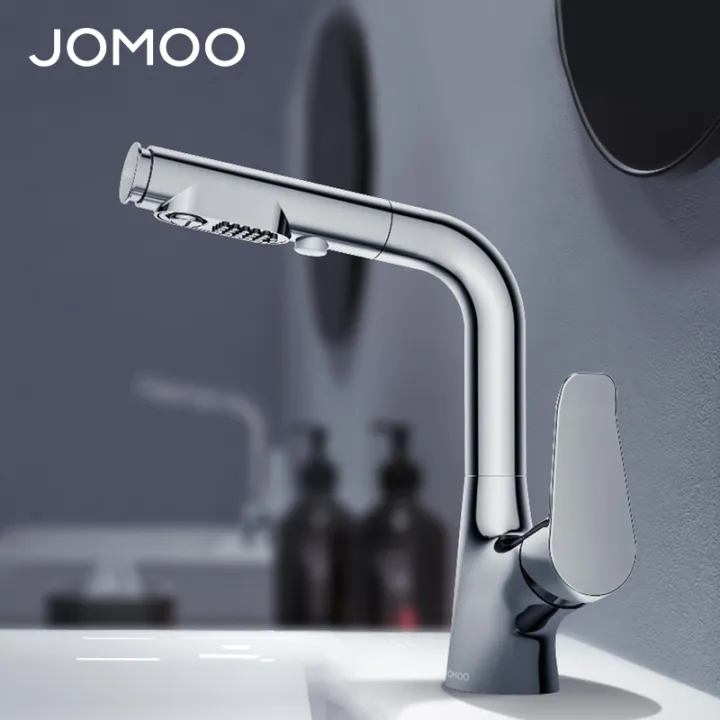 JOMOO 360 Degree Swivel Basin Mixer Tap 2 Spray Modes Pull-out Bathroom ...