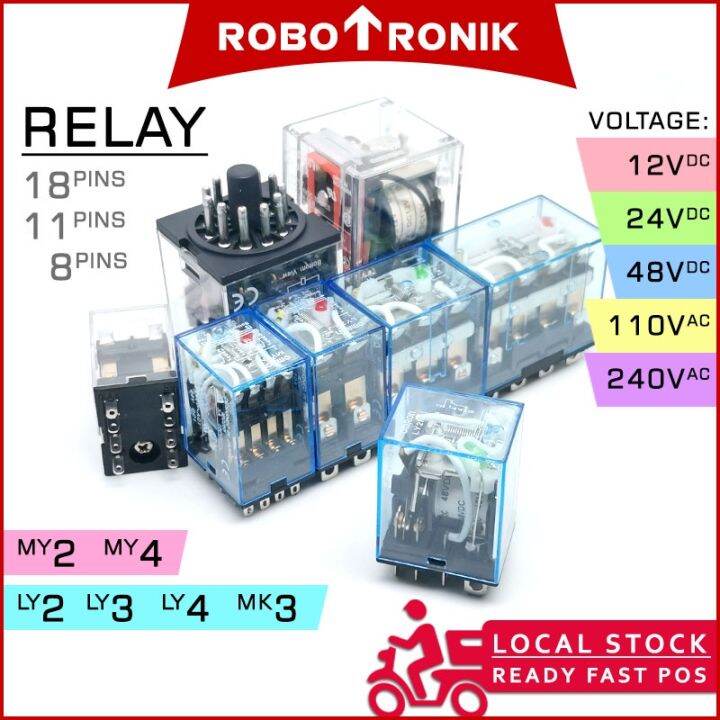 Relay MY2 MY4 LY2 LY3 LY4 MK3 (12V 24V 48V 110V 220V 240V) AC DC DPDT 4PDT Electromagnetic N-J ...