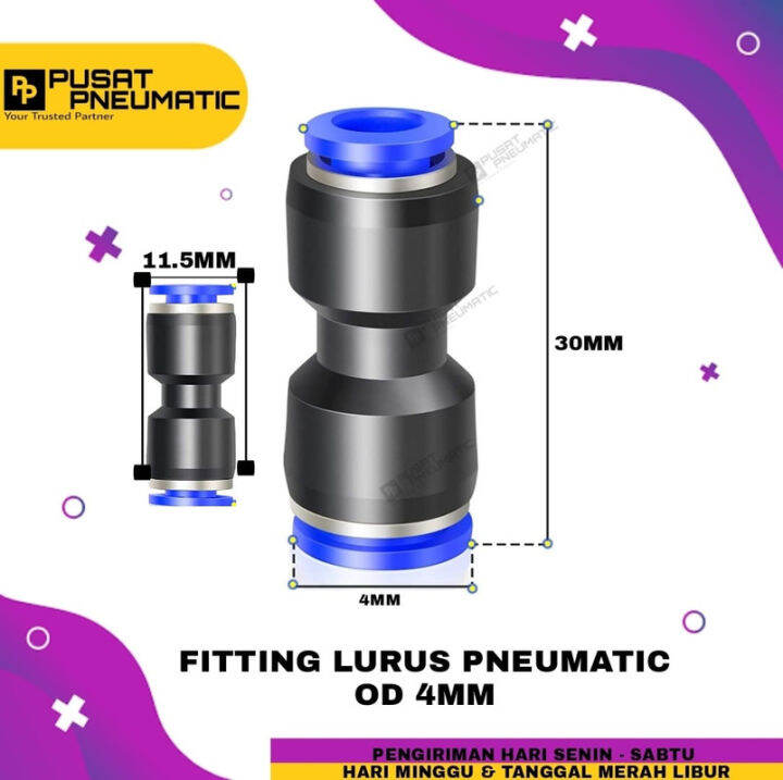 PU 4 Nepel Angin Fitting Pneumatic Lurus Selang ke Selang 4mm MPU 4 | Lazada Indonesia