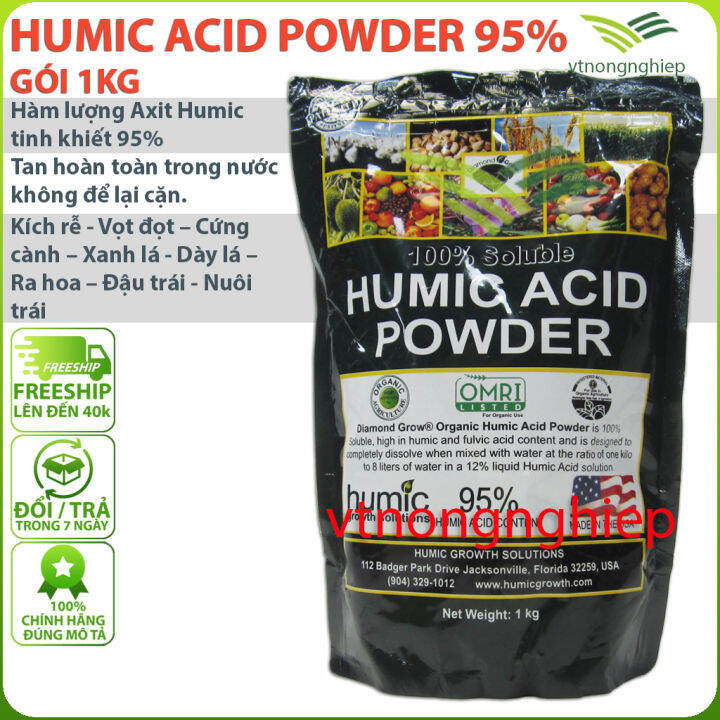 Phân bón Humic Acid Powder, túi 1 kg, phát triển rễ, xanh lá, chắc quả, cây cứng cáp, nhập khẩu ...