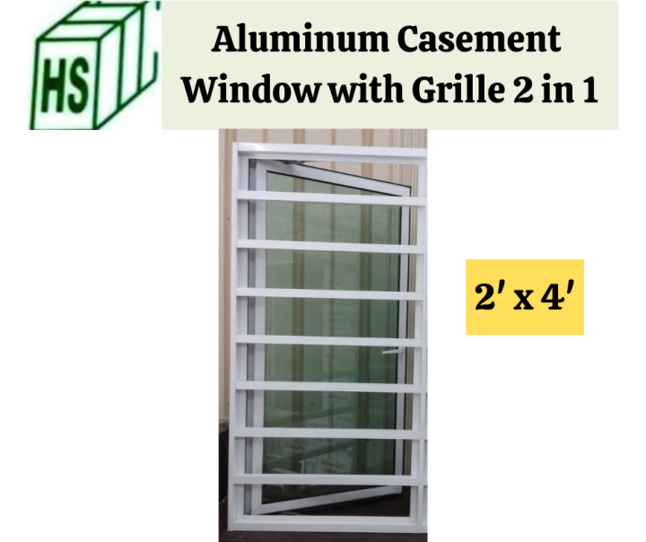 Aluminum Full Set Casement Window with Grille 2 in 1 (2 feet x 4 feet ...