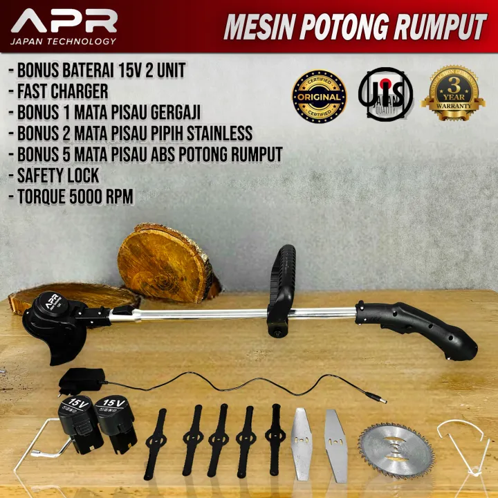 Mesin Pemotong Rumput Cas Listrik 15V 2 Baterai Fullset Alat Potong ...