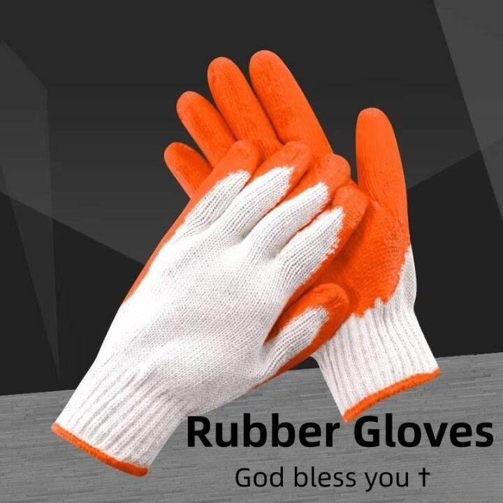 12Pairs Cotton Rubber Gloves Working Orange Gloves For Construction ...