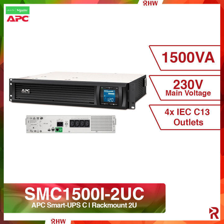 APC Smart UPS SMC1500I-2UC Rack Mount 1500VA 230V LCD RM Line Interactive Sinewave 2U | Red ...