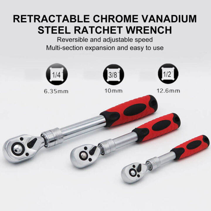 72-Tooth Adjustable Socket Ratchet Wrench 1/2" 3/8" 1/4" Extendable ...