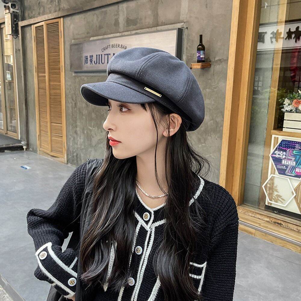 MARGOTA หมวกแปดเหลี่ยมแฟชั่นสำหรับผู้หญิงหมวกกะบังฤดูใบไม้ร่วงสีทึบหมวก ...