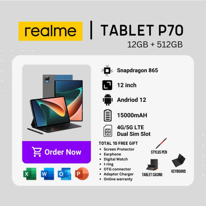REALME Tablet PC 12 Inch Android 12.0 [16GB RAM 512GB ROM] Dual SIM 4G ...