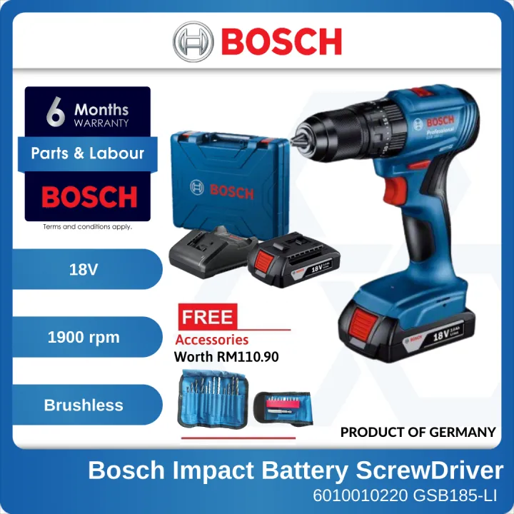 Bosch GSB 185 LI Cordless Impact Drill 18V - Gerudi Impak Mudah Alih ...