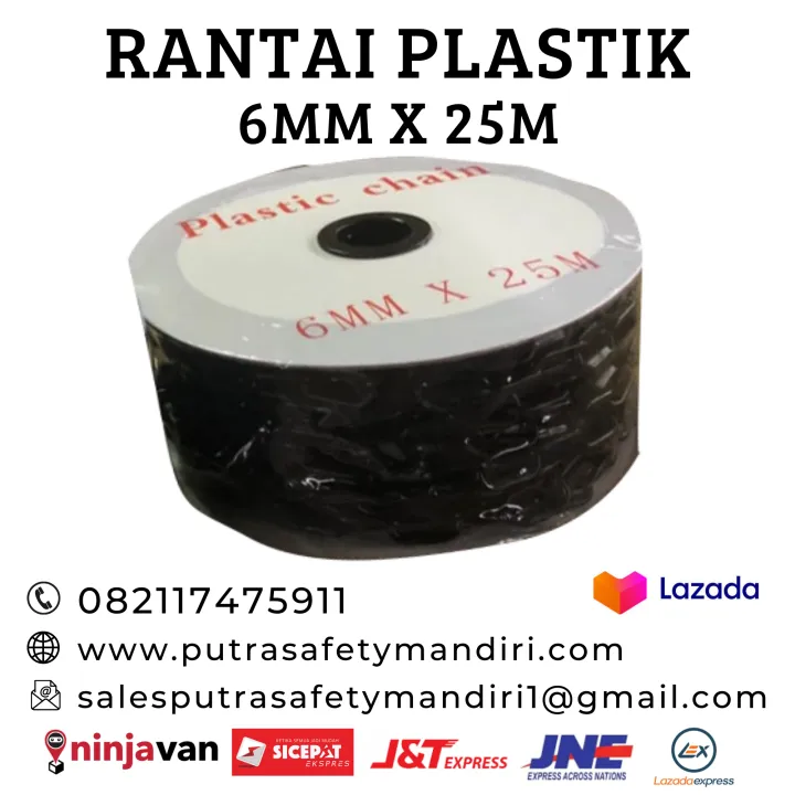 TALI RANTAI PLASTIK CONE CHAIN 6MM X 25 METER HITAM PENGHUBUNG TIANG ...