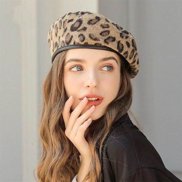 Korean bonnet Cap Leopard Beret hat Retro | Lazada PH