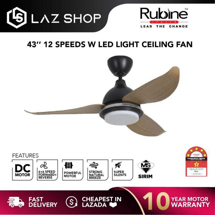 Rubine 43 Inch Gavia Dc Motor 12 Speed Turbo Ceiling Fan With Led Light ...