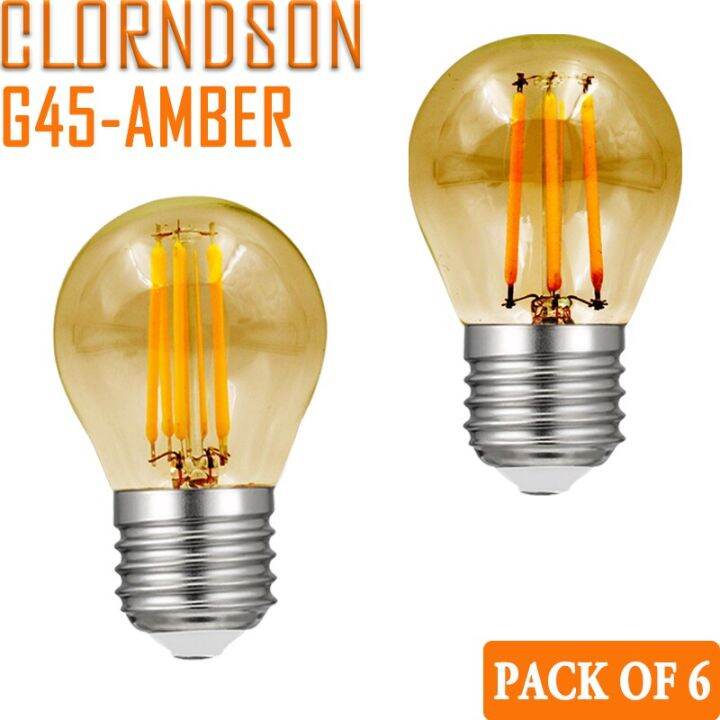 Pack of 6 Dimmable G45 Amber Golf Ball Bulbs 2W- 8W Led E27 E26 Vintage ...