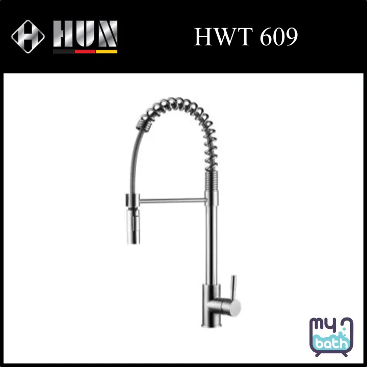 Hun Hwt 609 Single Lever Sink Mixer With Pull Out Spray Stainless Steel 