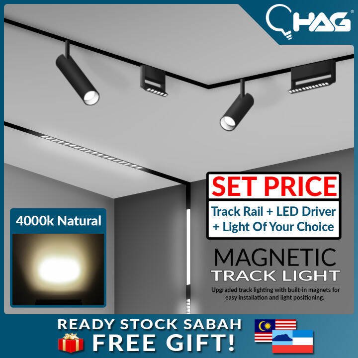 (READY STOCK) HAG® Magnetic Track Light 1m Rail 4000k Natural Surface Recessed 100W Driver Track ...