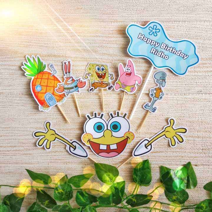 Hiasan Kue Spongebob Custom Nama untuk Topper Cake Ulangtahun | Lazada ...