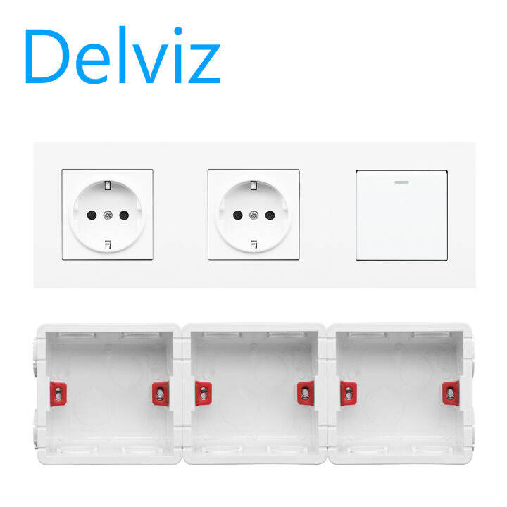 Delviz (EU) 1GANG/2WAY Light Switch + Wall Mount Double Euro Socket ...