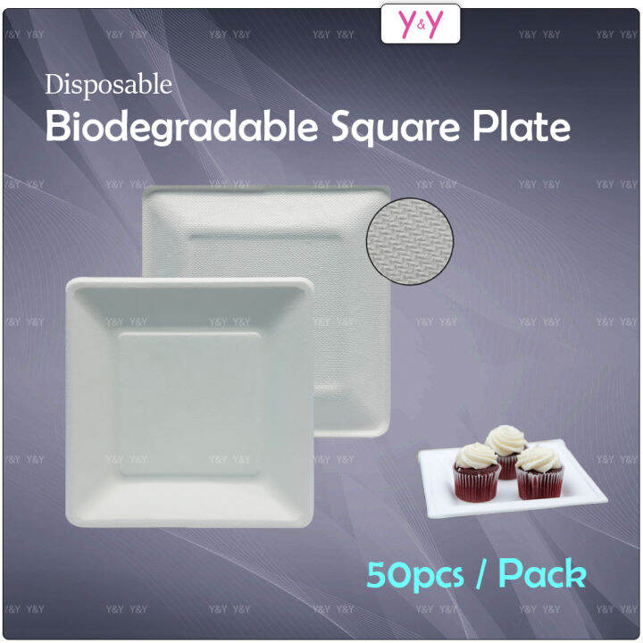 50pcs Disposable Biodegradable Square Plate / Bio Plate / Sugarcane ...