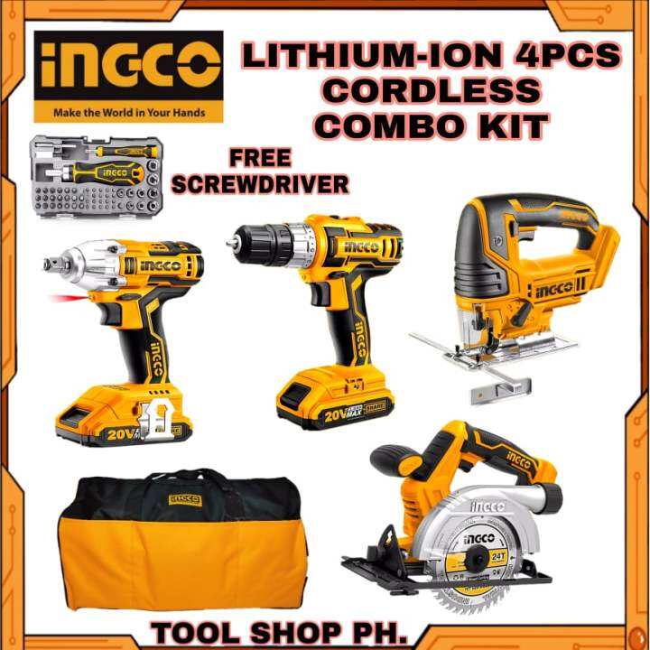 INGCO Lithium-ion Cordless 4pcs COMBO KIT (CKLI2010) | Lazada PH