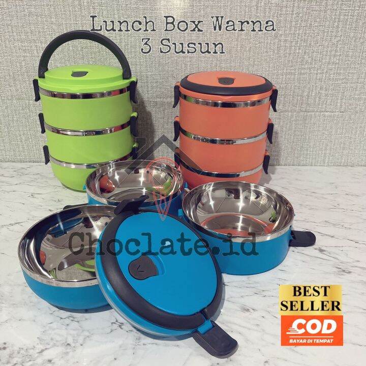 RANTANG 3 SUSUN WARNA STAINLESS STEEL | Lazada Indonesia