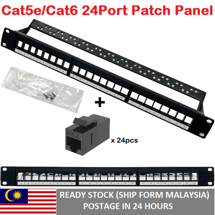 Cat5/Cat6 24 Port Blank Keystone Patch Panel - 19" Metal Rackmount ...