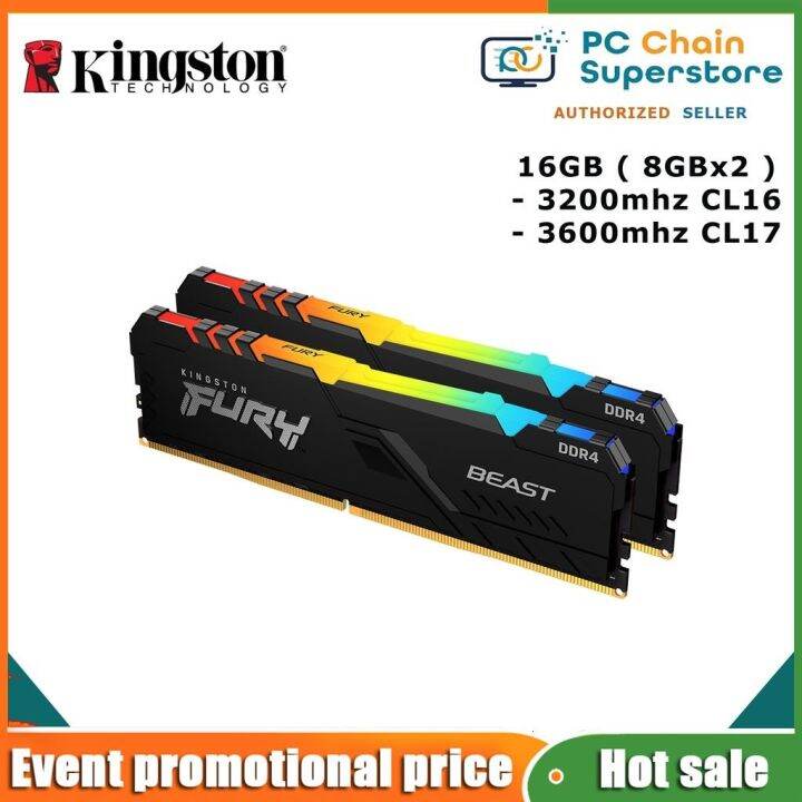 Kingston Fury Beast RGB 16GB (8GBx2) 3200mhz CL16/ 3600mhz CL17 Gaming DIMM RAM Memory | Lazada PH