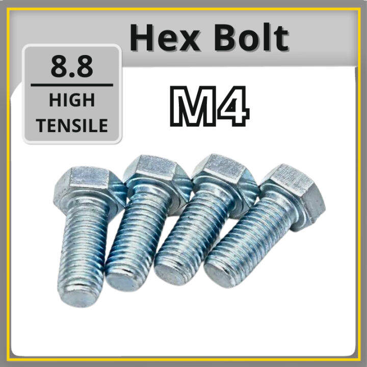 M4 Hex Bolt DIN933 | Grade 8.8 High Tensile Steel | Zinc Plating | Full ...