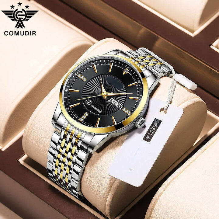 COMUDIR สายรัดเหล็กผู้ชายดีไซน์นาฬิกาควอตซ์วินเทจหรูหราไม่ใช่ ...