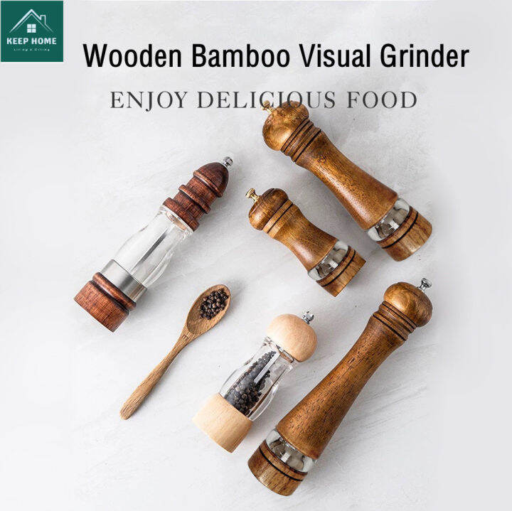 COD【KeepHome】 Bamboo Grinder Bottle Jar Sesame Sea Salt Kitchen Gadgets ...