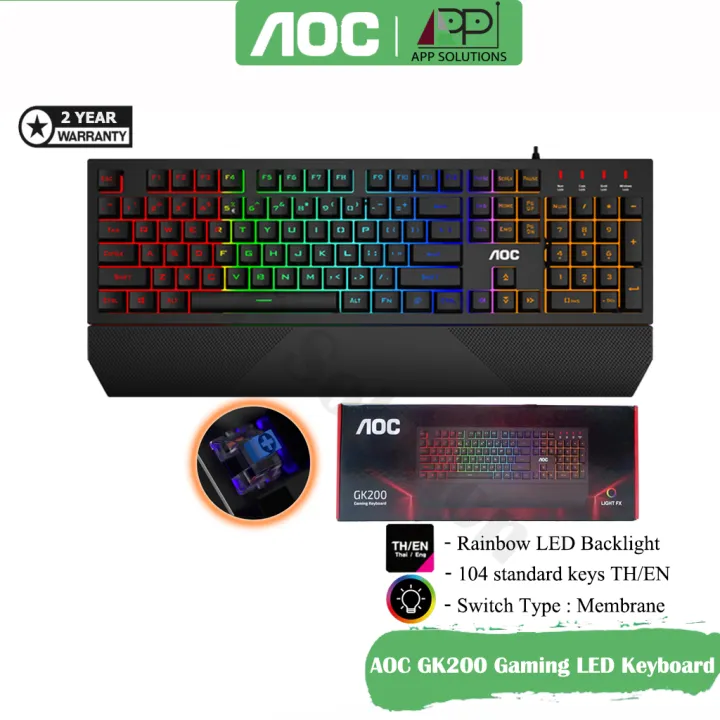 AOC KEYBOARD(คีย์บอร์ด)Gaming Rainbow LED Backlight รุ่นGK200(รับประกัน ...