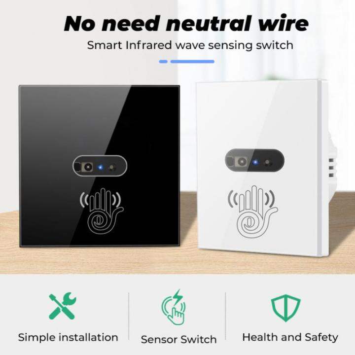 Smart Wall Switch Eu Infrared Sensor No Neutral Wire Touchless Tempered ...