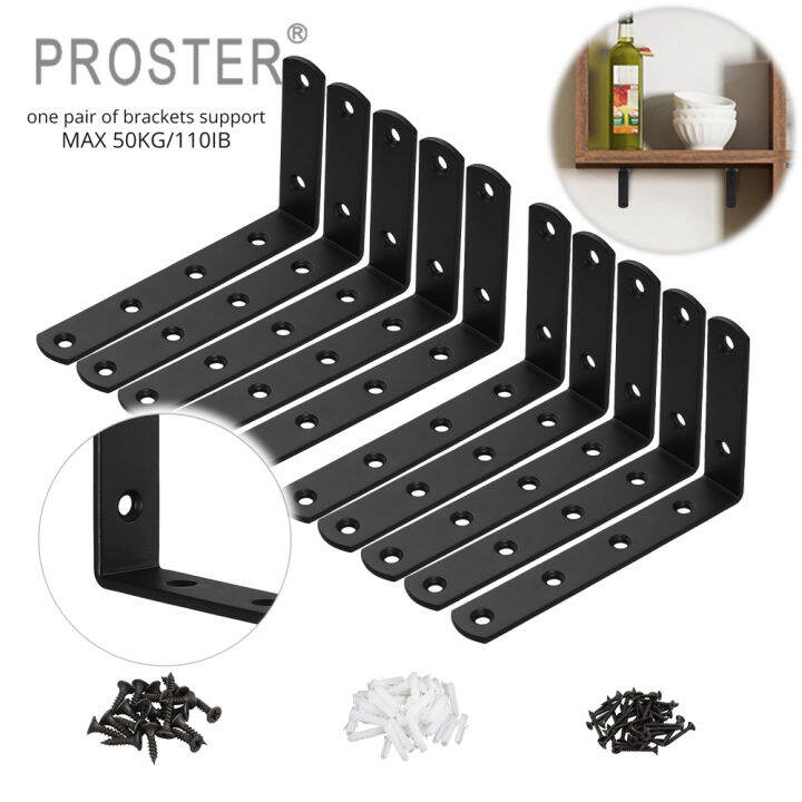 Proster 10Pcs Corner Brace Black Steel L Brackets For Bed Frame Shelf ...