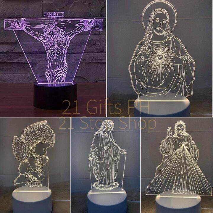 卐 Jesus Christ Mama Mary Angel 3D Acrylic LED Lamp Religion Table Desk ...